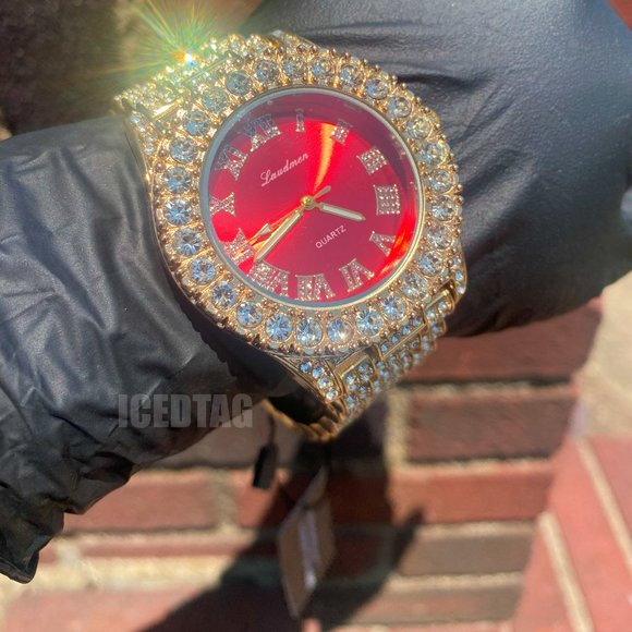 Accessories | Full Iced Out Gold Plated Red Face Stylish Luxury Party ...